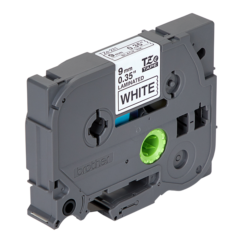 TZE221 | Cinta negro sobre blanco 9 mm (0,35") para P-Touch 8m (26,2 ...